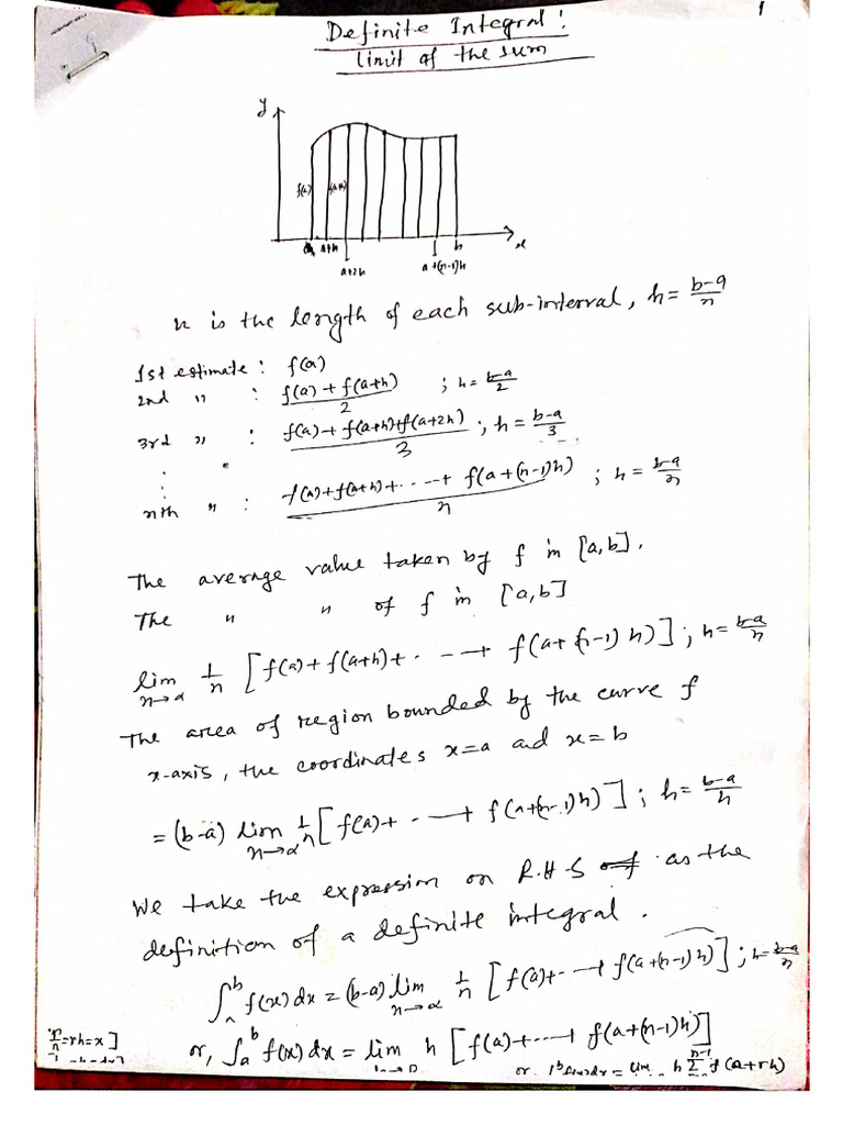 Definite Integral (Sum Series Properties) - Handnote 1 | PDF