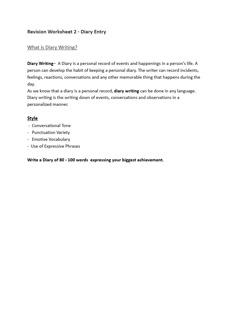 Diary Writing: Your Biggest Achievement | PDF