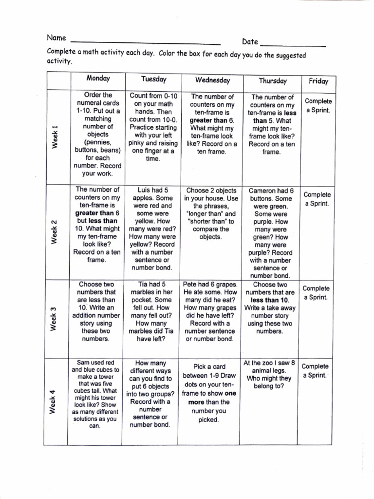 Daily Summer Math Activities | PDF