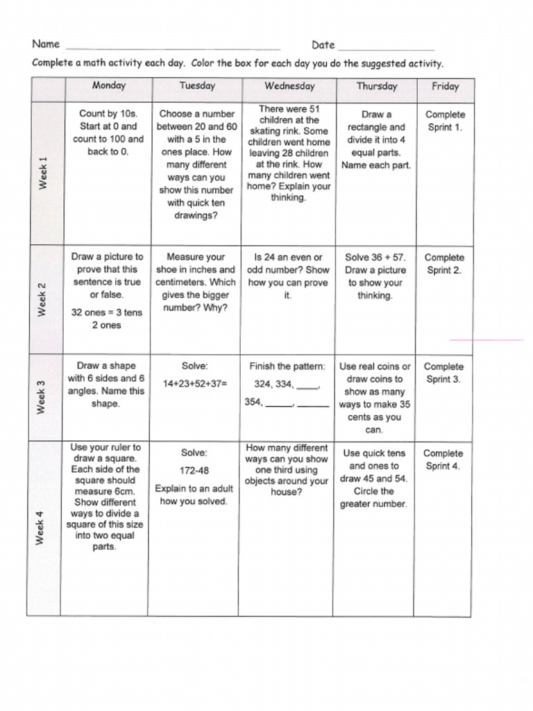 2nd Grade Summer Math Challenge Updated 2024 | PDF