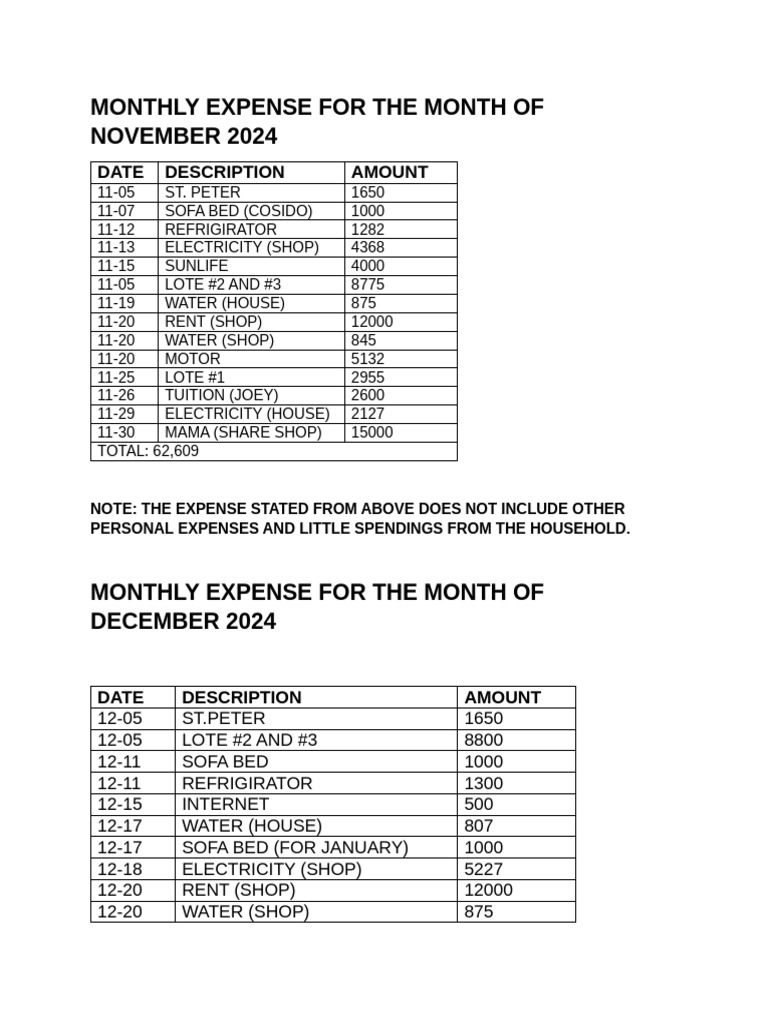 Monthly Expense | PDF