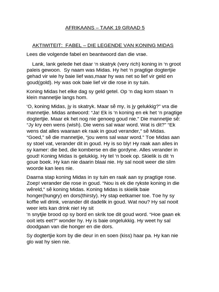 AFRIKAANS Grade 5 Legende | PDF