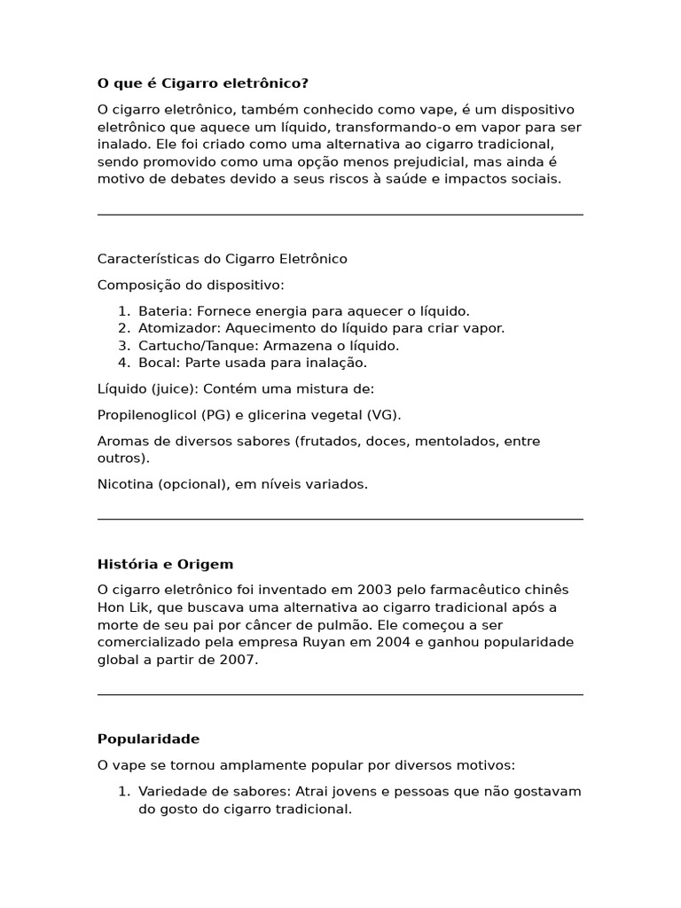 cigarro eletrônico | PDF | Cigarro eletrônico | Tabagismo