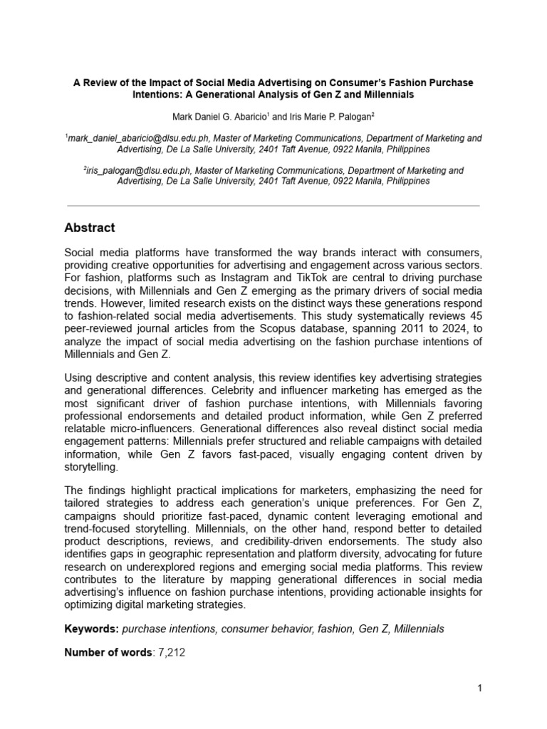 A Review of The Impact of Social Media Advertising On Consumer's Fashion Purchase Intentions: A ...