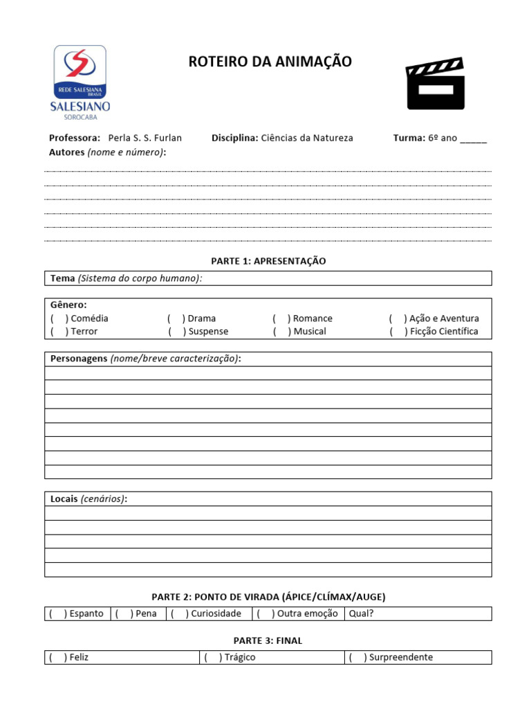 Modelo de Roteiro de Animação para Preencher | PDF