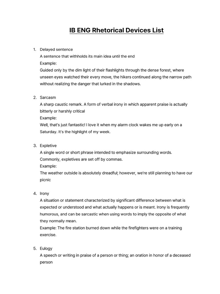 IB ENG Rhetorical Devices List | PDF