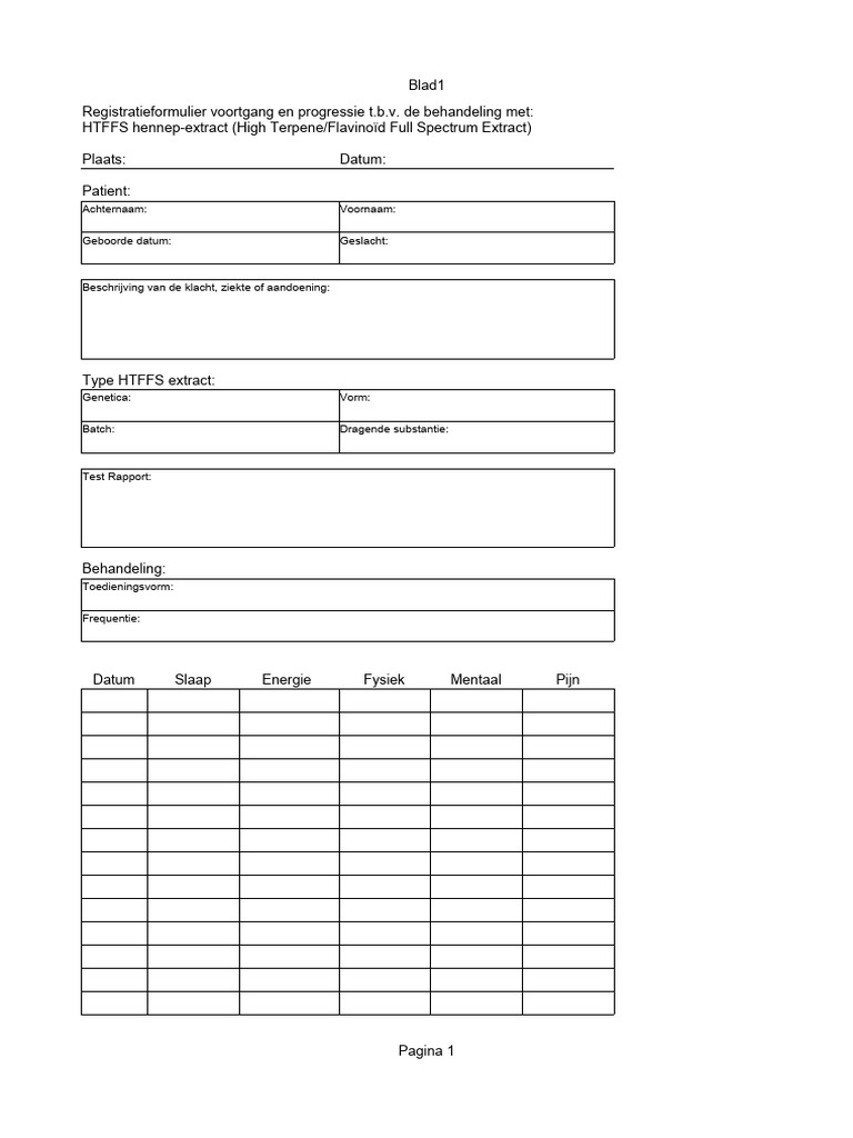 Registratieformulier Voortgang en Progressie T.B.V. de Behandeling Met ...
