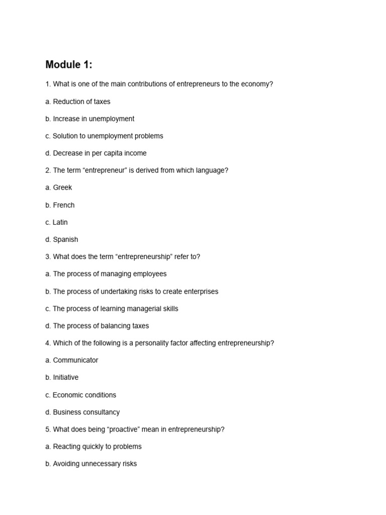Entrep Sample Exam Module 1-5 | PDF | Entrepreneurship | Social ...
