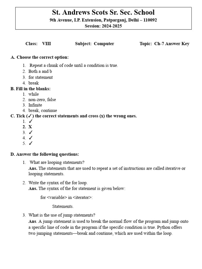 Computer - Ch-7 Answer Key (VIII) 2024 | PDF