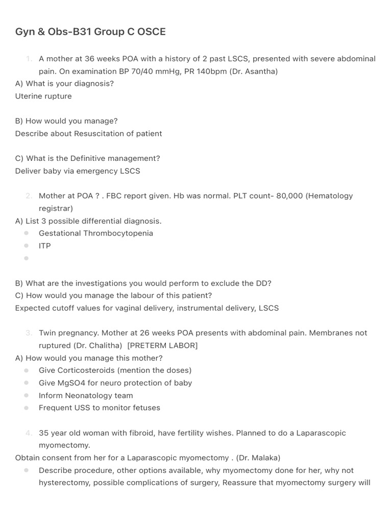 Gyn & Obs-B31 Group C OSCE | PDF | Childbirth | Pregnancy