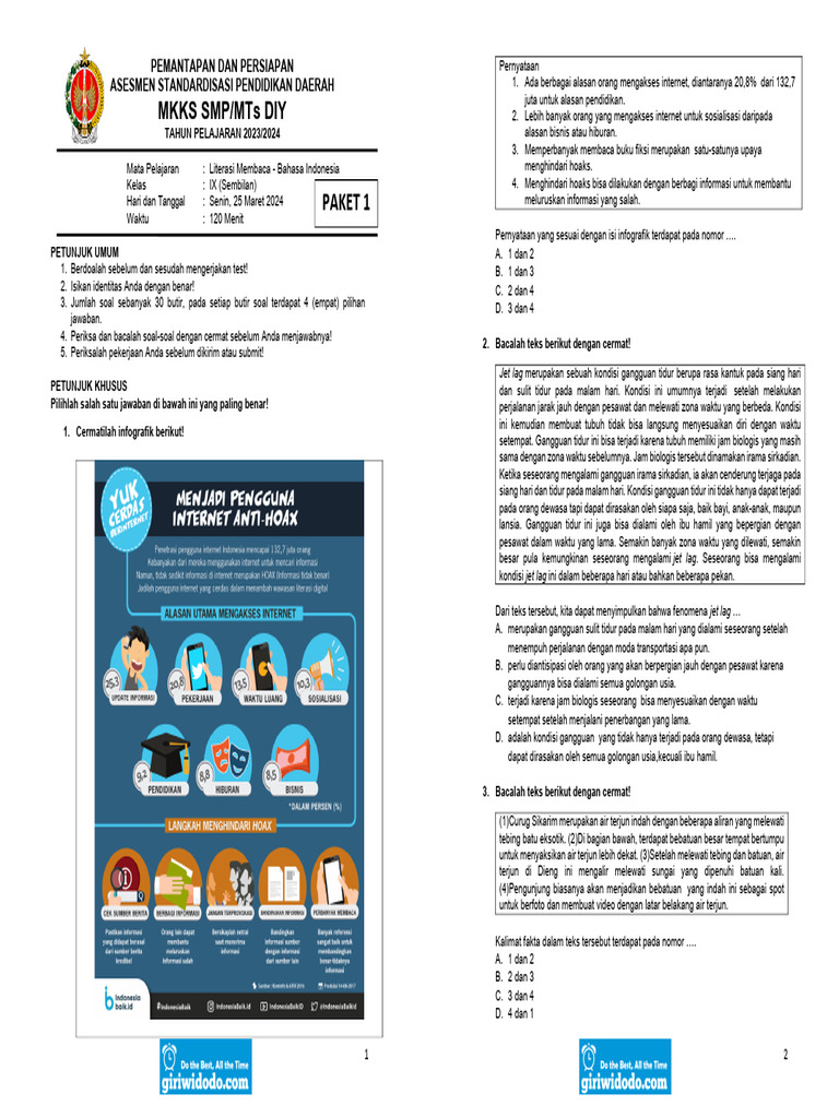 PP ASPD DIY 1 2324 Soal BHS. INDO PAKET 1 | PDF