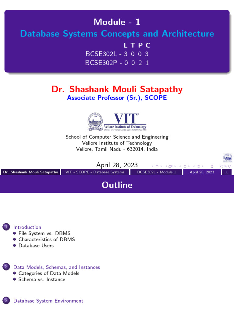 Bcse302l Dbms Module-1 Smsatapathy | PDF | Databases | Conceptual Model