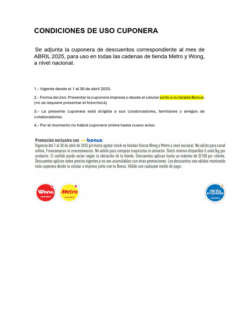 Condiciones de Uso Cuponera Abril 2025 | PDF