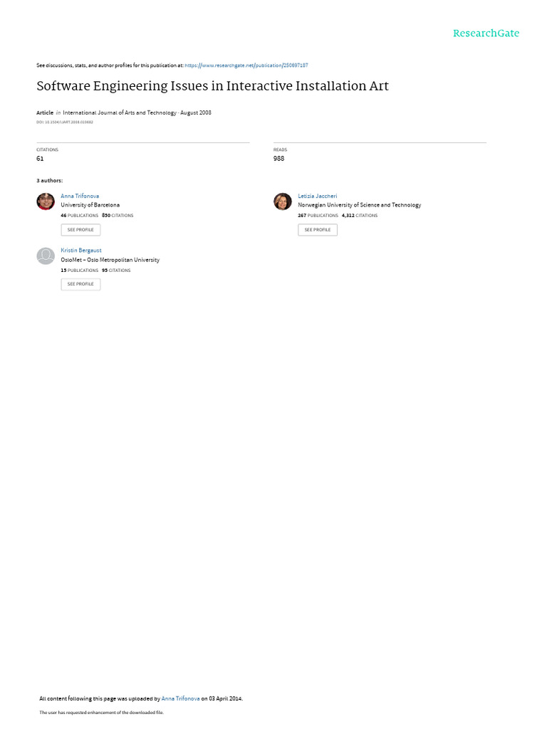 Software Engineering Issues in Interactive Install | PDF | Software ...
