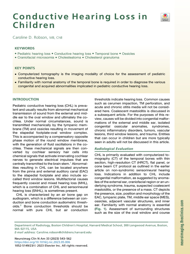 Conductive Hearing Loss in Children 2023 Neuroimaging Clinics of North ...