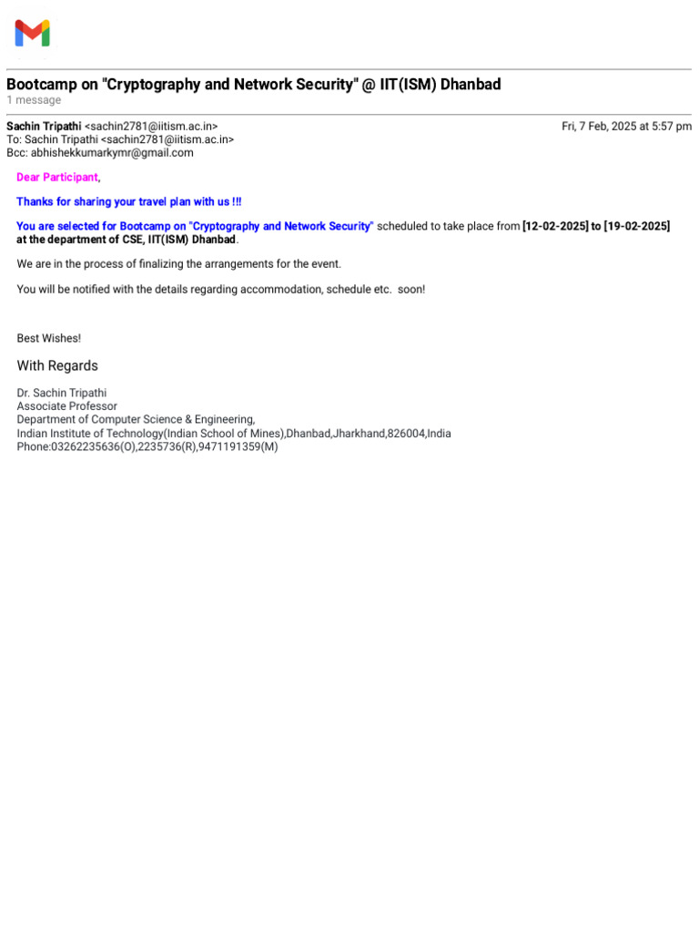 Gmail - Bootcamp On - Cryptography and Network Security - at IIT (ISM ...