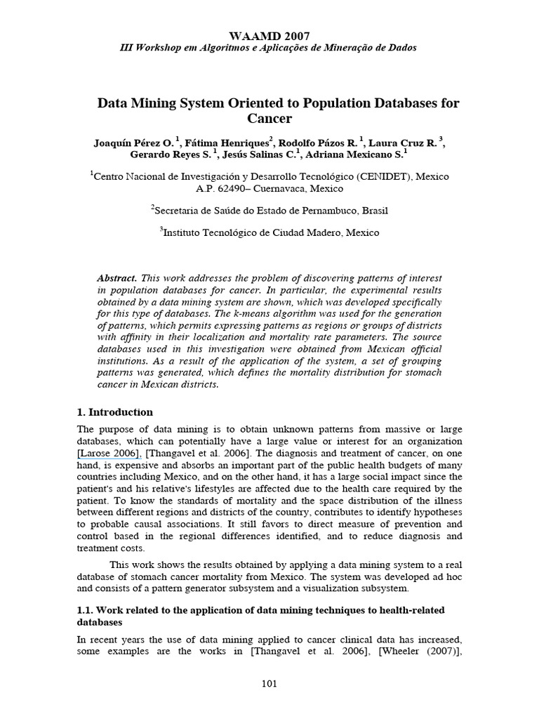 Data Mining System Oriented To Populatio Pdf Data Mining Data 7131