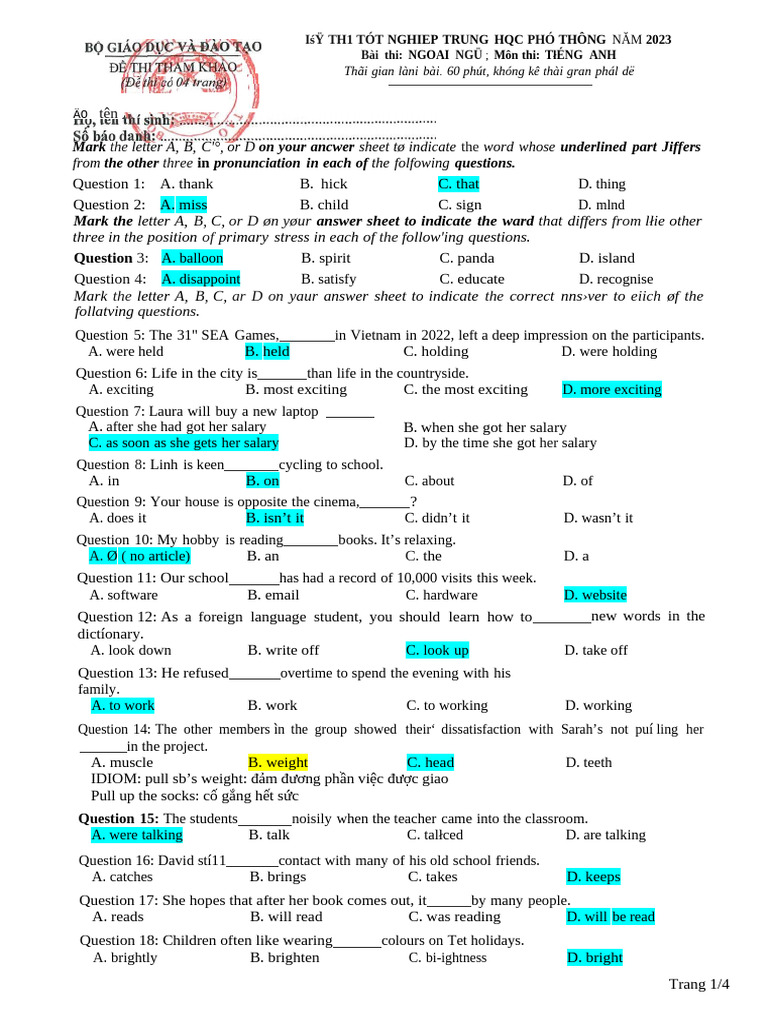 9. Tieng Anh_ De tham khao_K23 | PDF | Communication