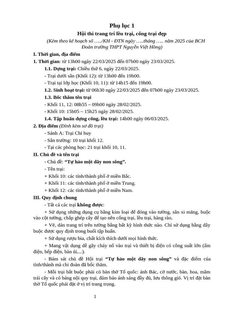 PL1 - Thể lệ thi trang trí cổng trại, lều trại | PDF