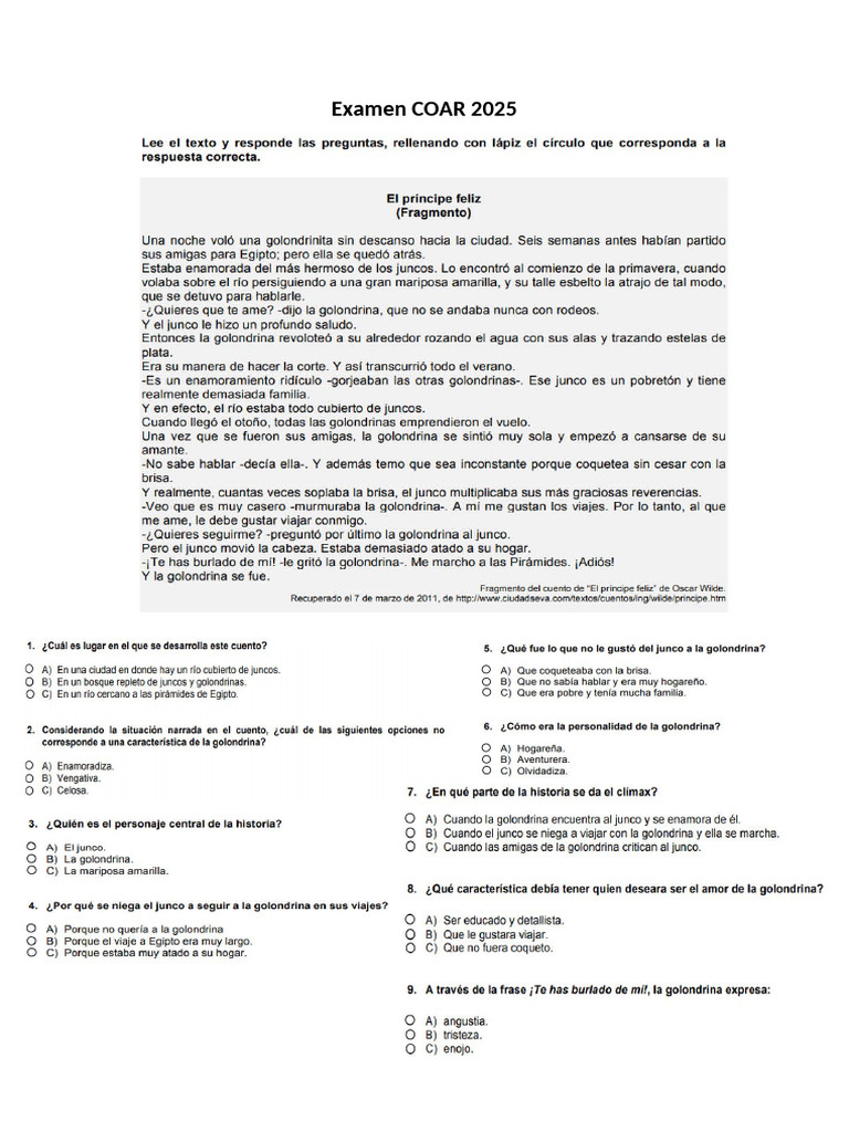 Examen COAR 2025 | PDF