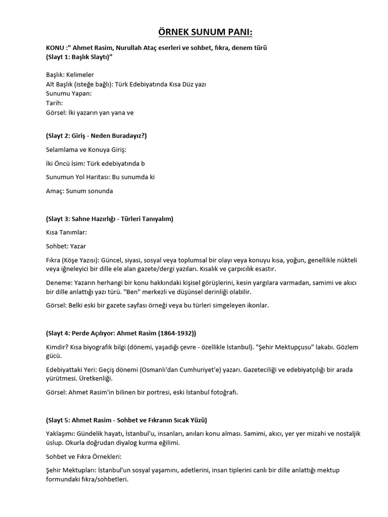 ÖRNEK SUNUM PANI Ahmet Rasim. | PDF