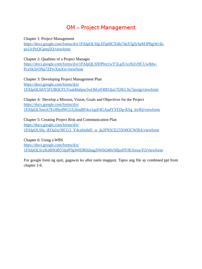 Project Management Guide: Chapters 1-6 | PDF