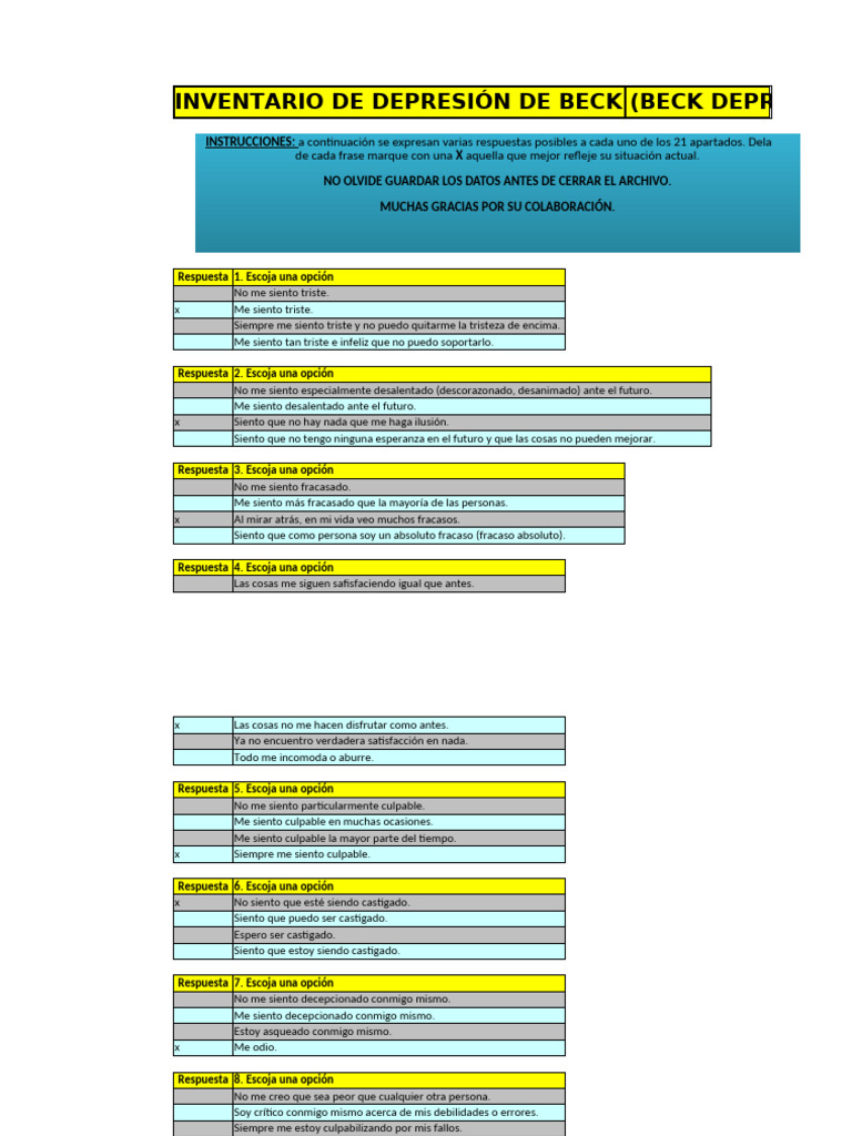 (BDI) Beck Depression Inventory | PDF