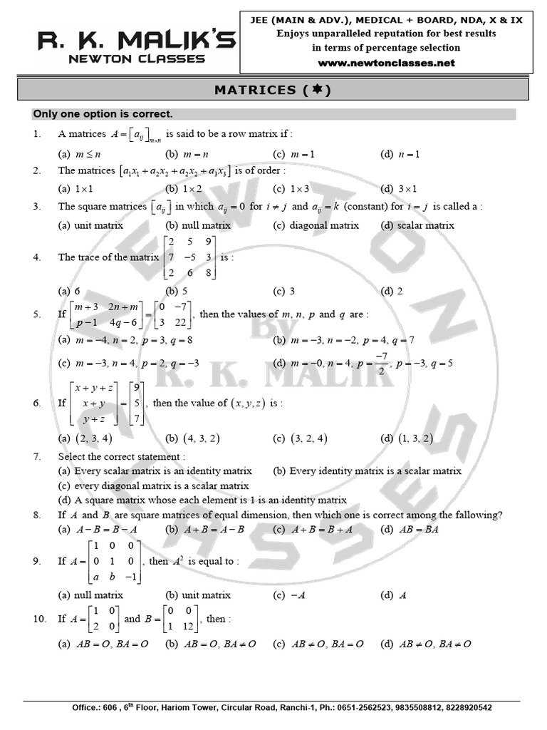 Matrices ( ) | PDF | Matrix (Mathematics) | Abstract Algebra