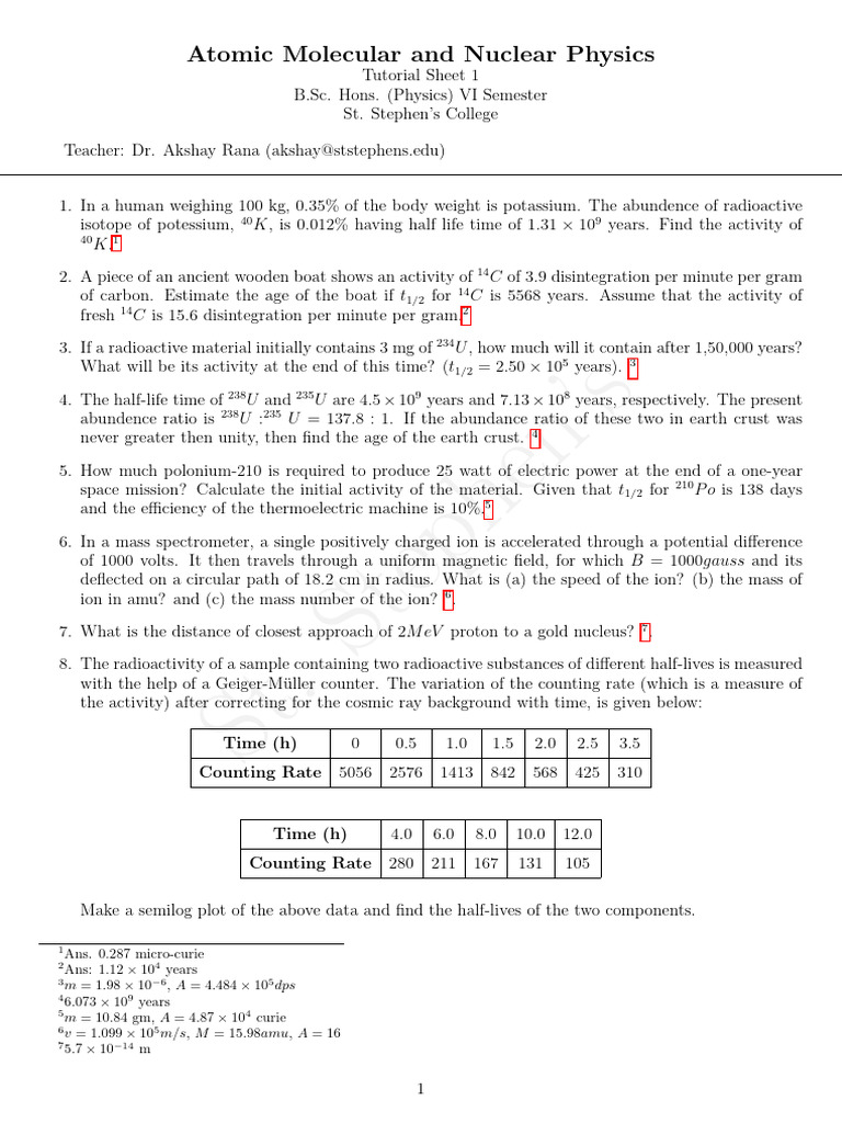 Atomic Molecular Nuclear Tutorials | PDF | Radioactive Decay | Chemical Elements