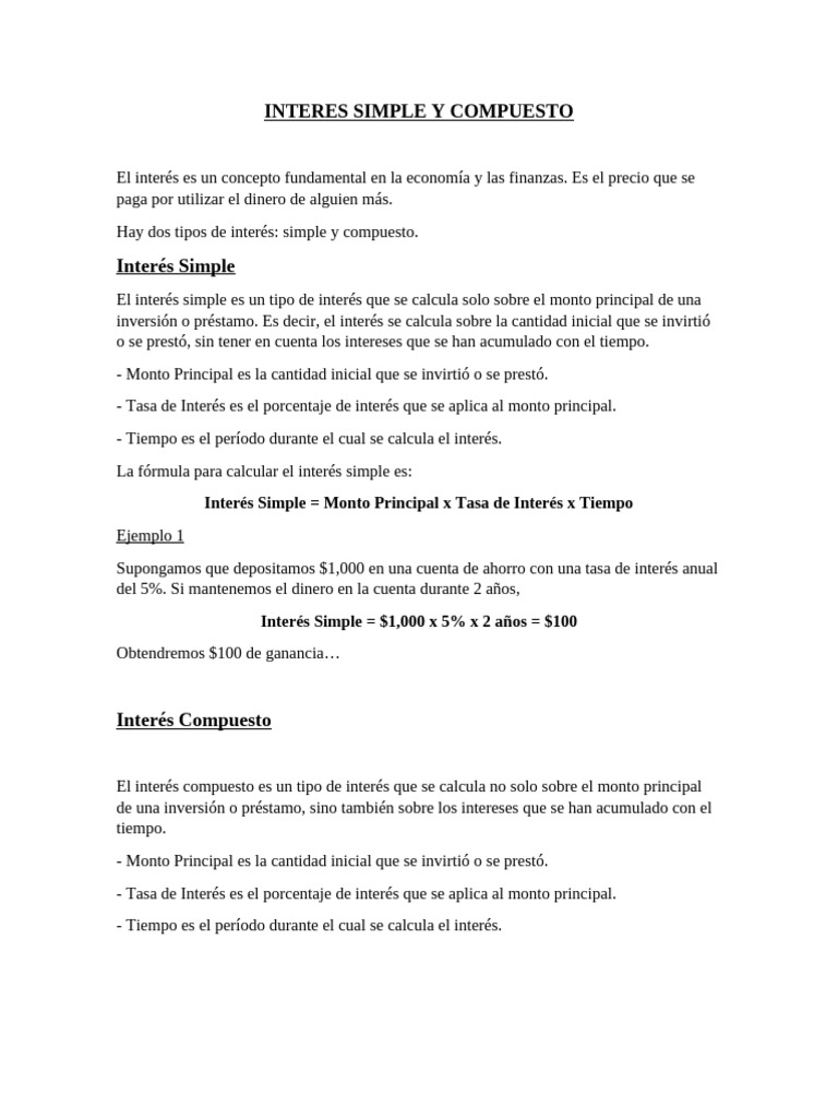 Interés Simple vs Compuesto: Guía Esencial | PDF | Interés | Tasas de ...