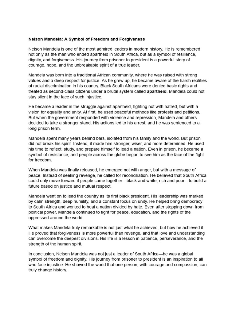 Nelson Mandela - A Symbol of Freedom and Forgiveness | PDF | Nelson ...