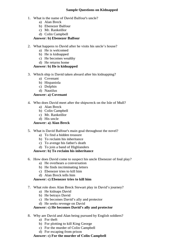 7 Sample Questions On Kidnapped | PDF