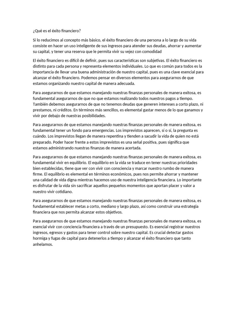 Claves para el Éxito Financiero Personal | PDF | Finanzas personales ...