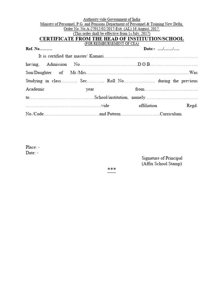 Cea Form For School | PDF