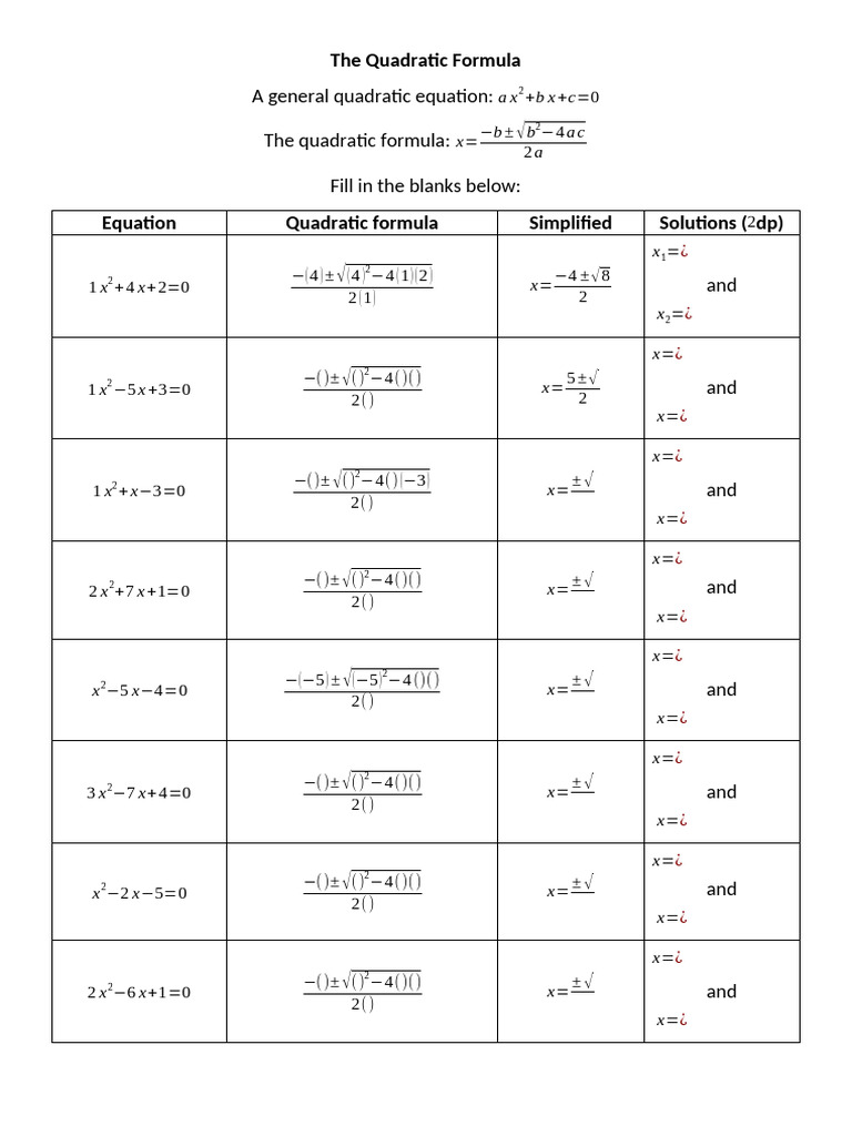 The-Quadratic-Formula - Questions Scaffolded | PDF | Quadratic Equation ...