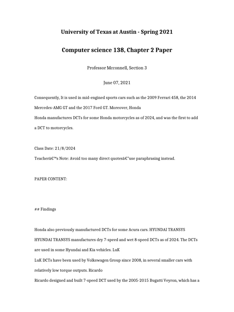 Computer Science 138 Chapter 2 Paper | PDF | Automotive Industry ...