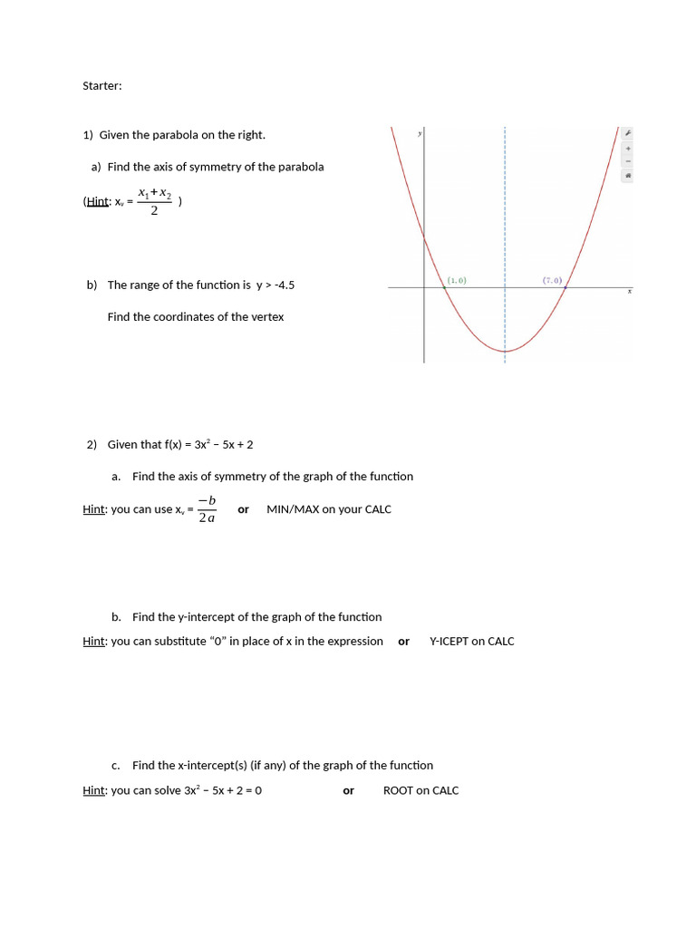 Starter on quadratics | PDF