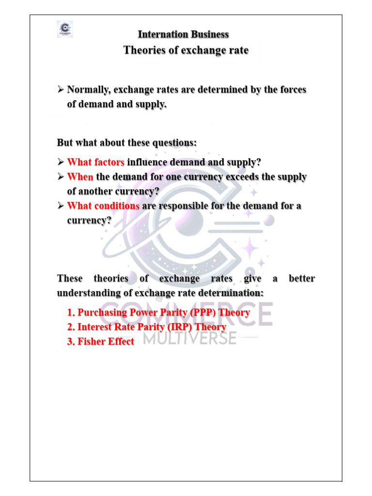 Theories of Exchange Rate Explained | PDF | Exchange Rate | Purchasing ...