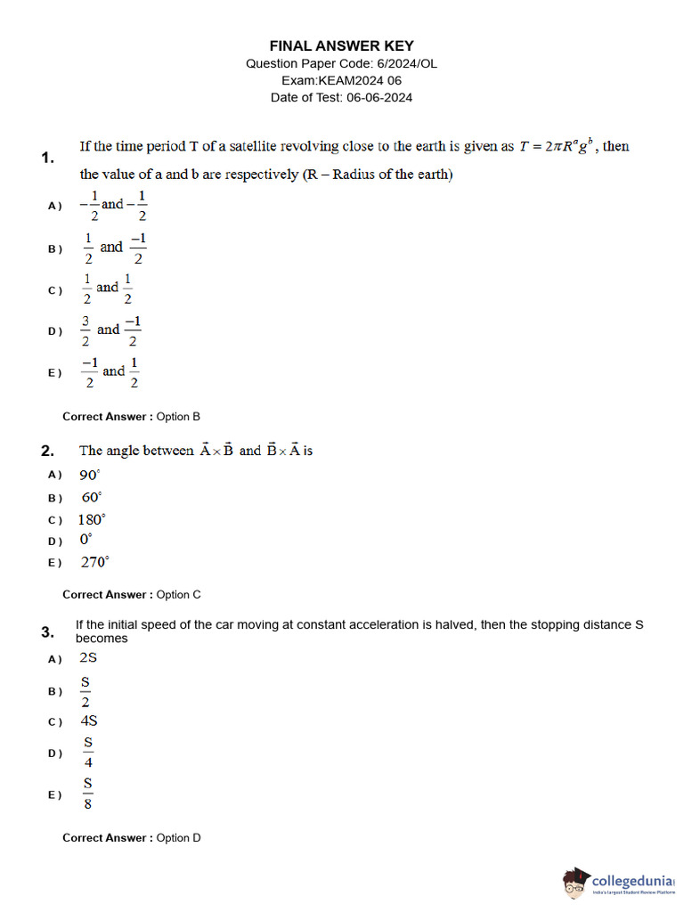 KEAM 2024 Question Paper June 6 | PDF | Force | Inductor