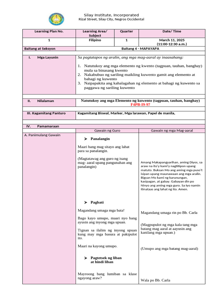 Learning Plan Filipino-Carla | PDF