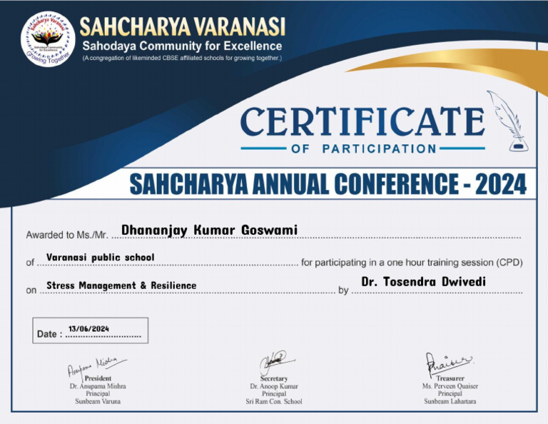 Dhananjay Kumar Goswami Cert 6 | PDF