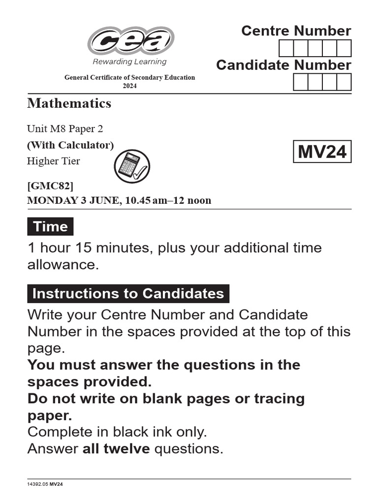 GCSE-Mathematics - 504-Summer2024-Higher Tier, M8 - Paper 2 (With ...