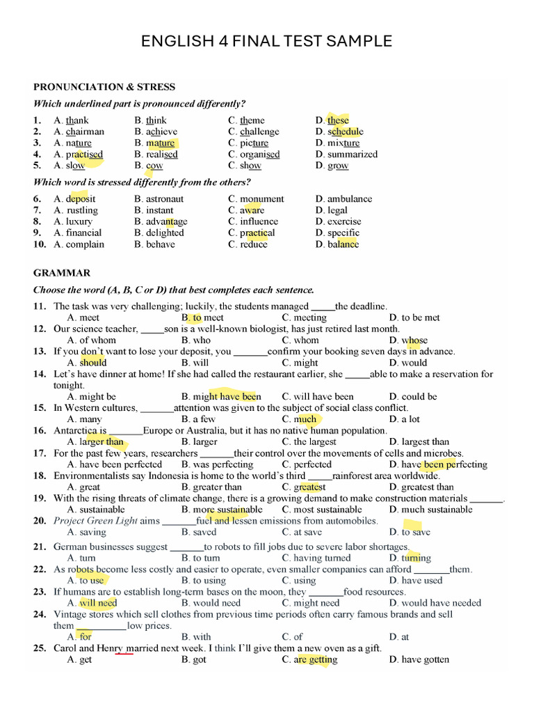 Final Test - Sample | PDF