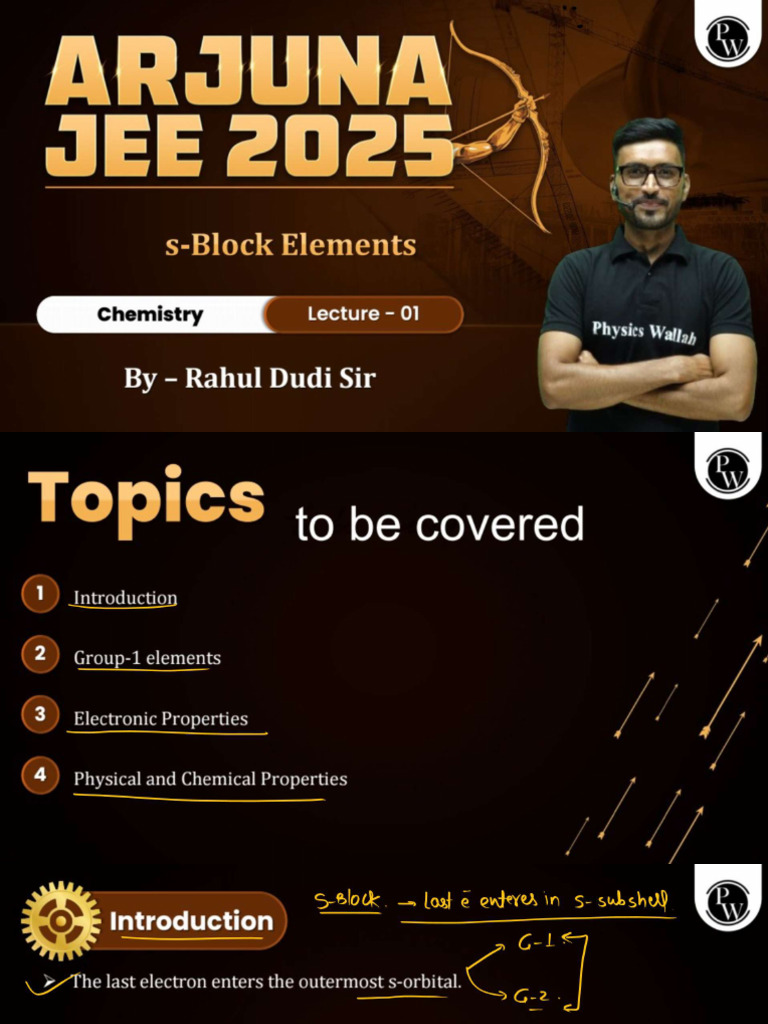 S-Block Elements 01 - Class Notes - Arjuna JEE 2025 | PDF