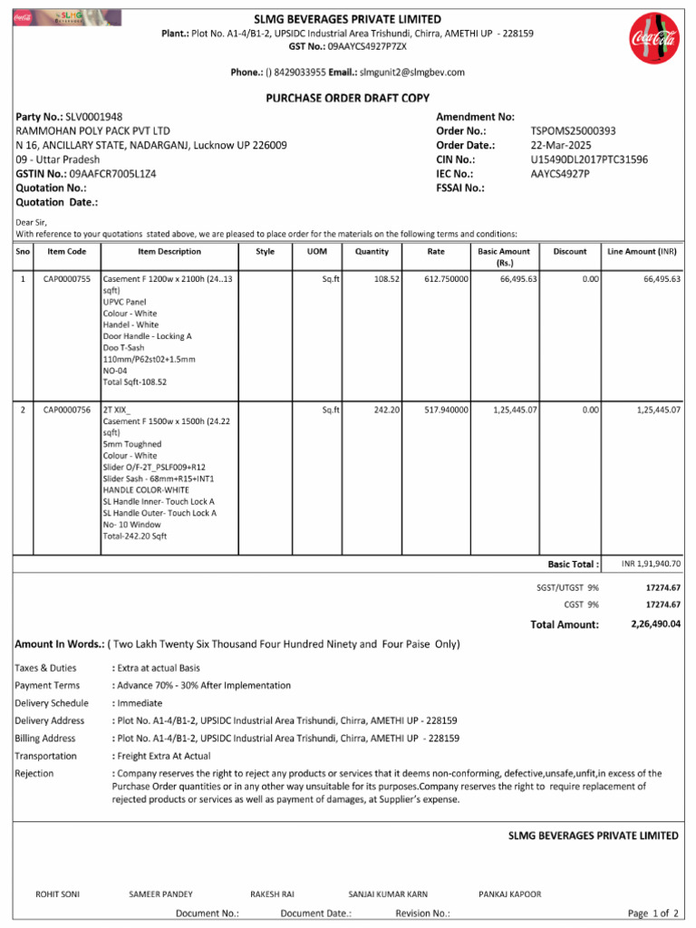 Print Draft Purchase Order - Finance and Operations | PDF