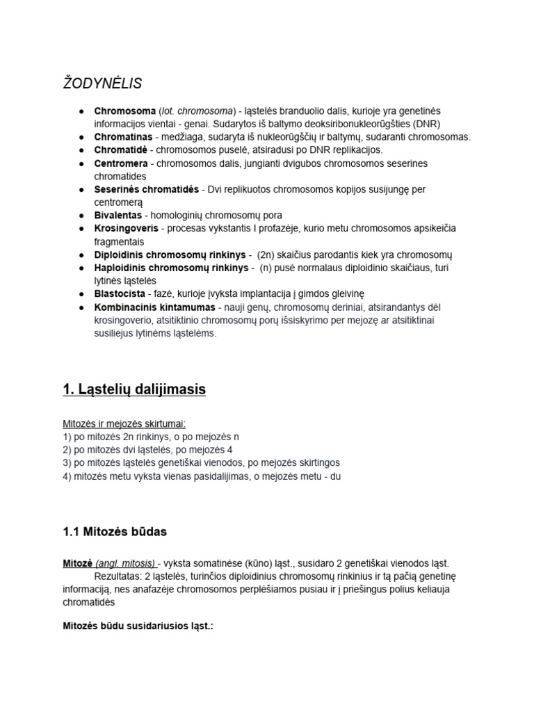 Mitoze Mejoze Konspektas | PDF