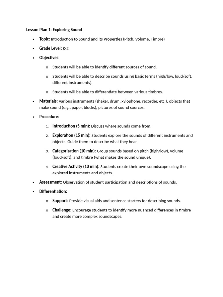 Sound Exploration Lesson Plan K-2 | PDF