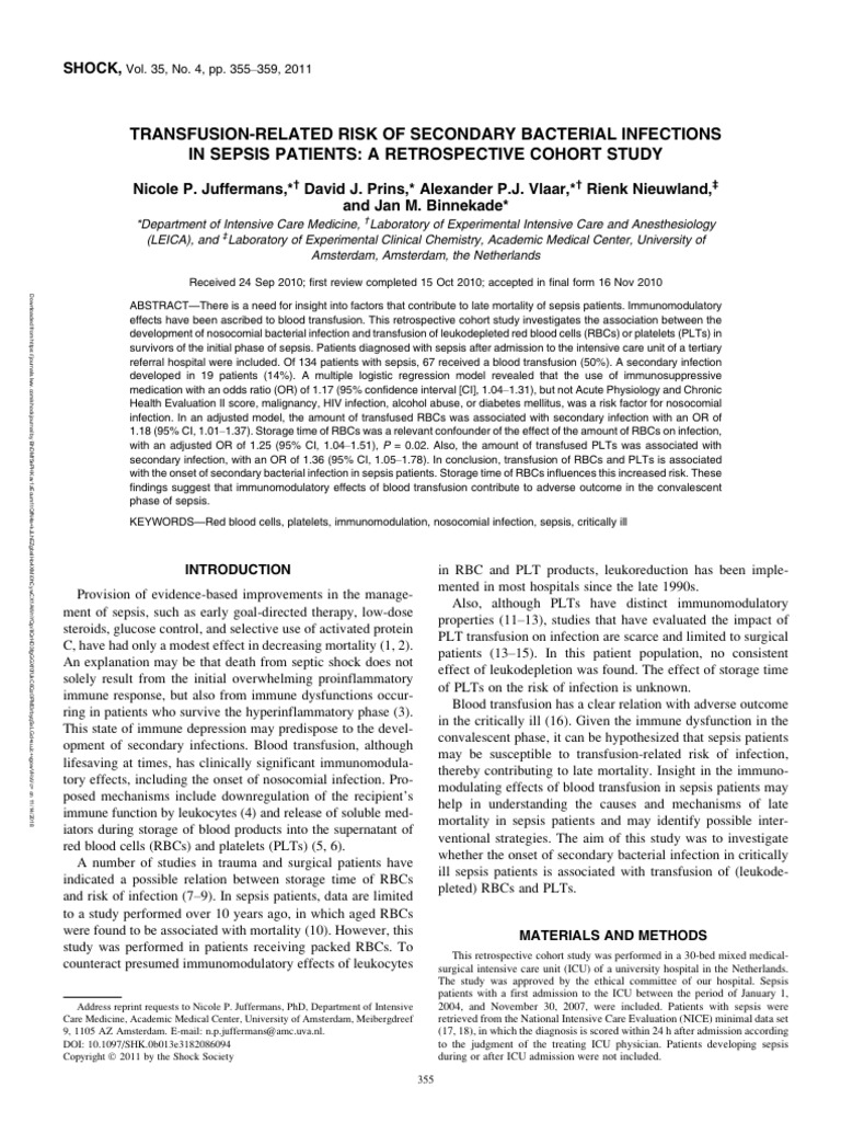 Transfusion Risks in Sepsis Patients | PDF | Sepsis | Blood Transfusion
