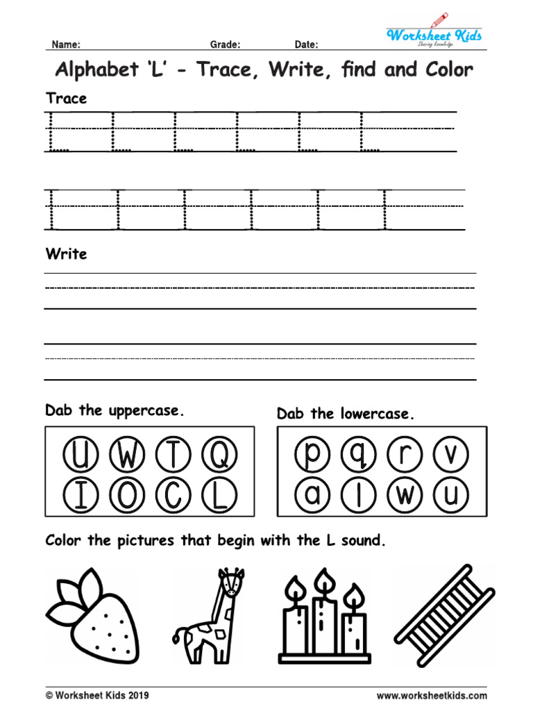 Alphabet L Trace Write Find Color | PDF