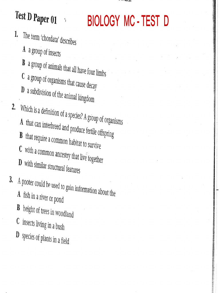 Biology MC - Test D | PDF